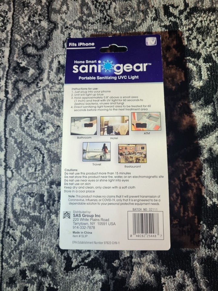 Home Smart Sani Gear Portable Sanitizing UVC Light " For IPhone" NEW ...