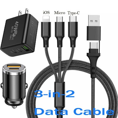 3 in 2 USB Multi-Port 6A Fast Charging Type C Cell Phone Cord Cable ...