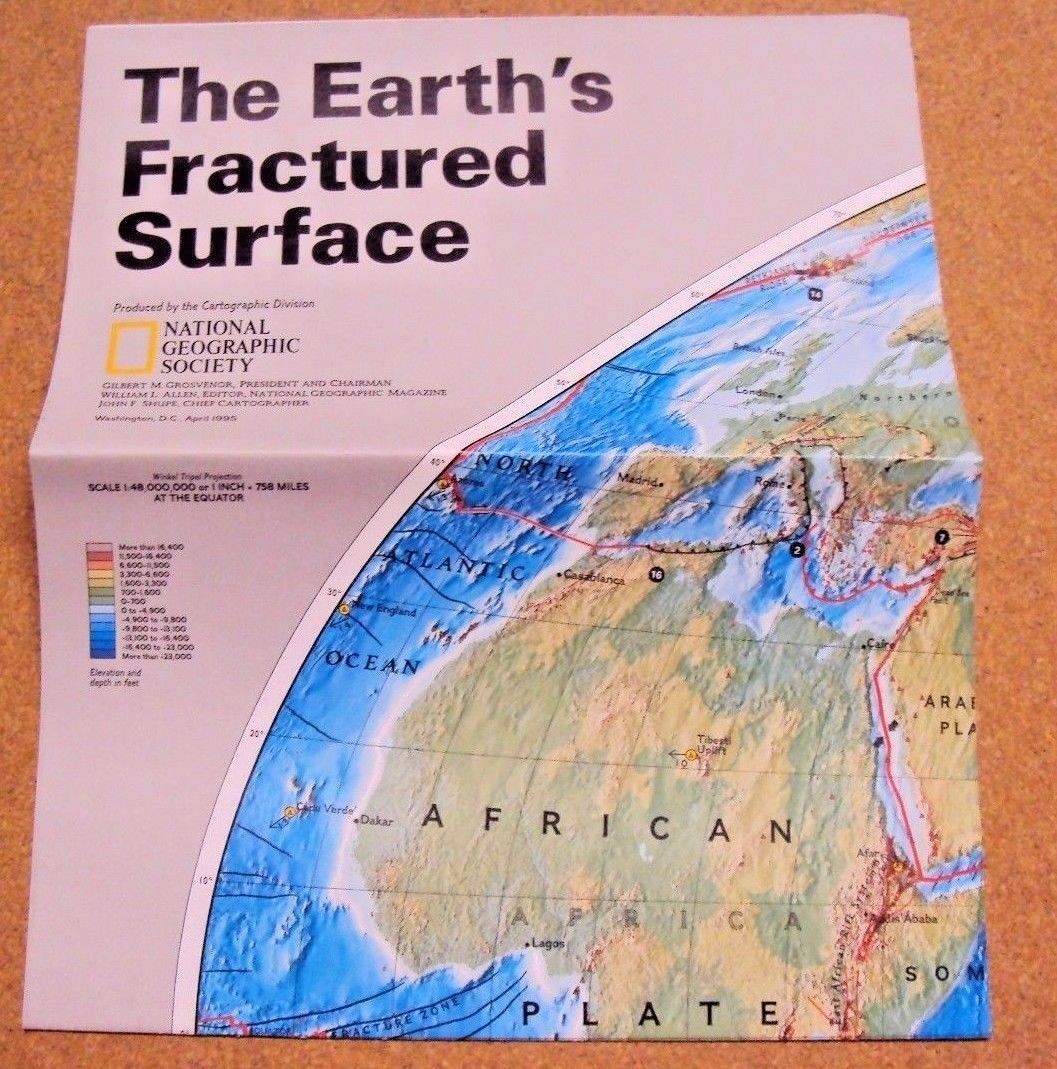 National Geographic April 1995 Map The Earth's Fractured Surface ...