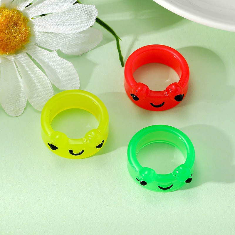 Cute Colorful Acrylic Resin Frog Ring Set 3Pcs Aesthetic Egirl Glow In ...