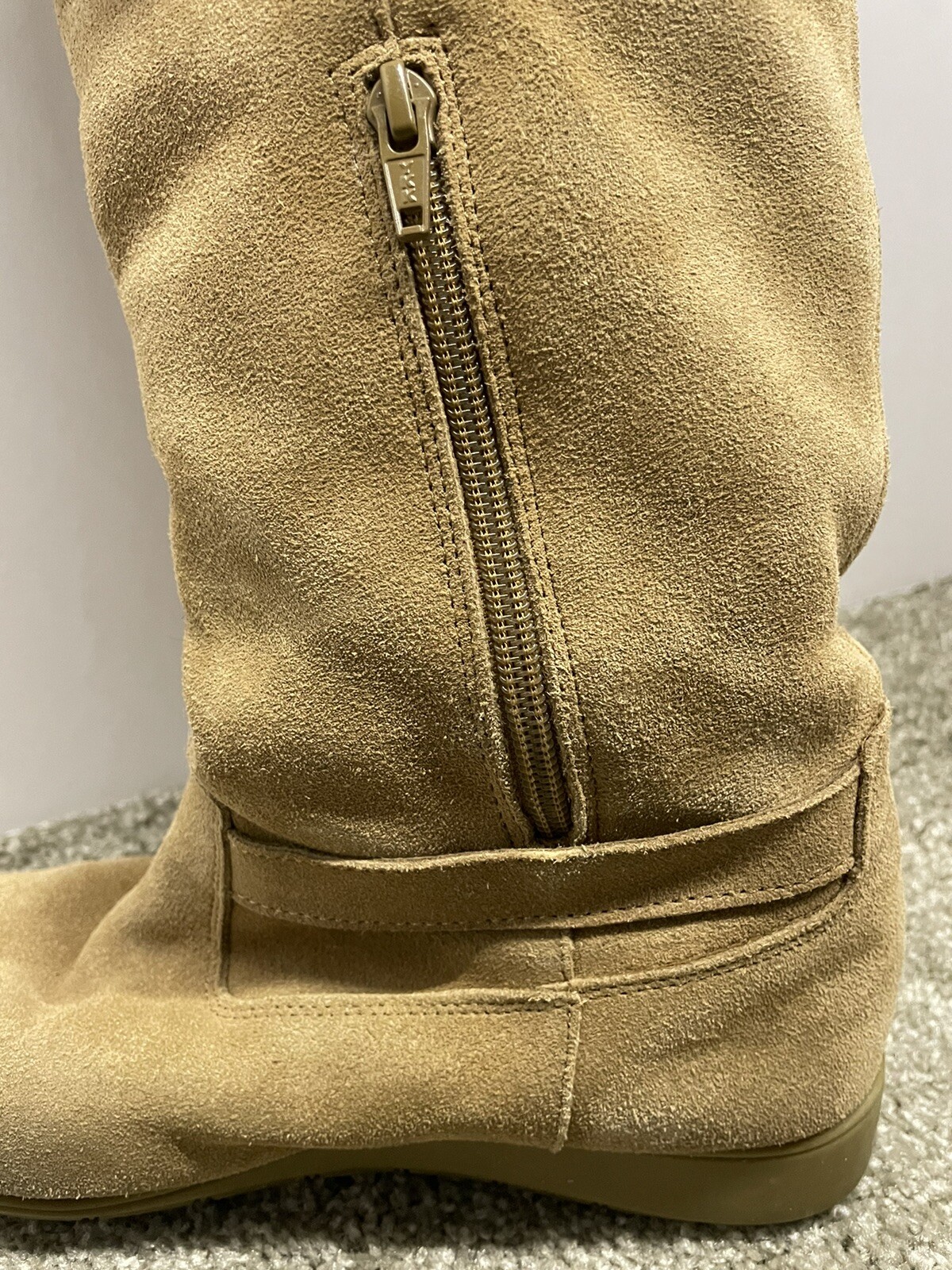 Lands' End Mendota Tall Tan Suede Faux Fur Wedge Boots Women's Size 7 D ...