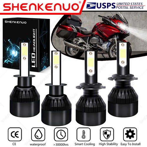 For BMW R1200RT 2014-2017 4X H1+H7 LED Headlights Bulbs High Low Beam ...