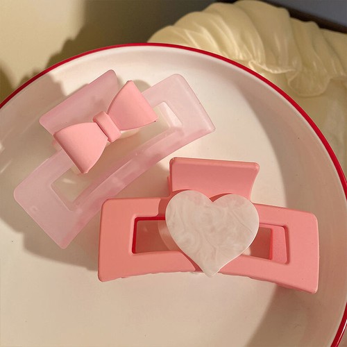 Heart-shaped Fashion Women Pink Hair Clips Grasping Clip Cute Bow Hair ...