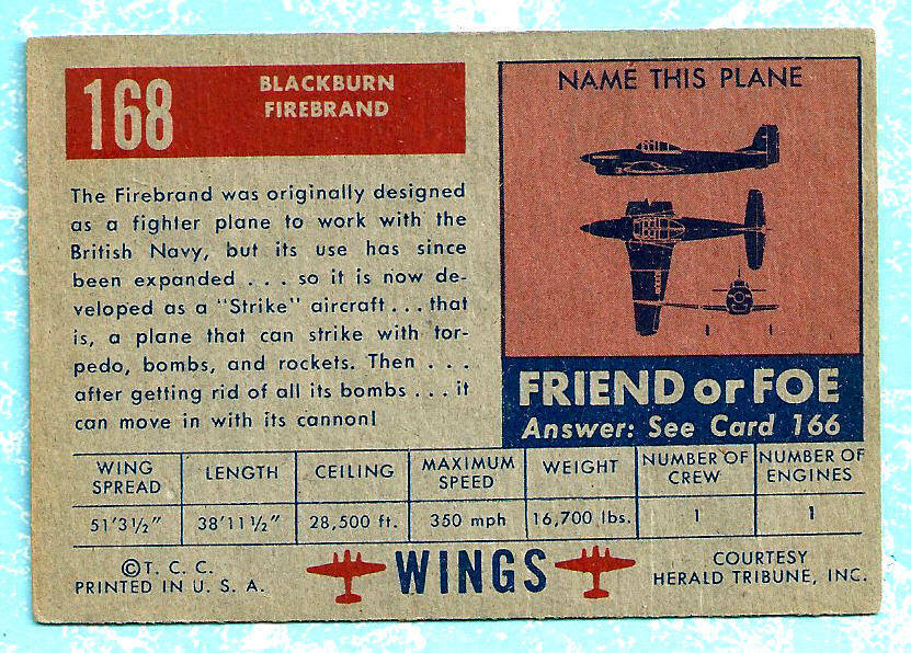 ️ 1952 Topps Wing aircraft trading card #168 in XF condition | eBay