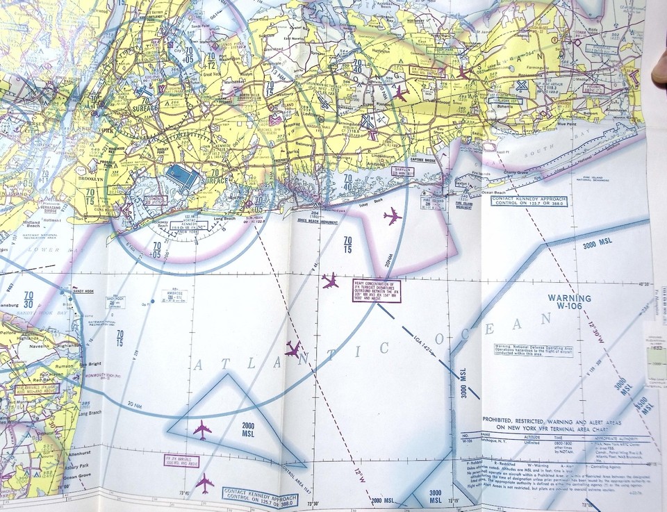 Vintage 1970s New York VFR Terminal Area Chart FAA Aviation Map and ...