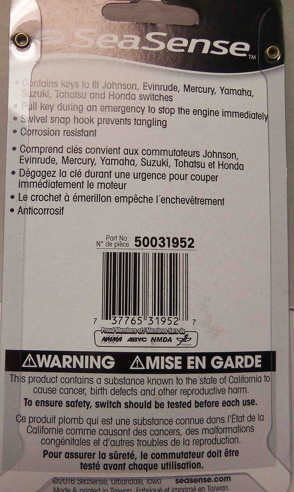 SEASENSE KILL SWITCH KEYS FOR JOHNSON, EVINRUDE, MERCURY, YAMAHA ...