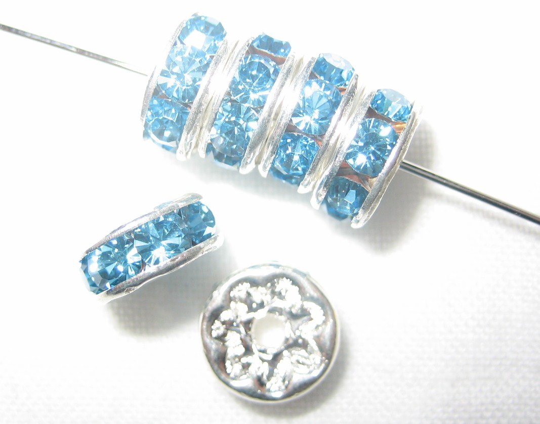 20 Swarovski Rhinestone Rondelles 8mm Silver / Aquamarine | eBay