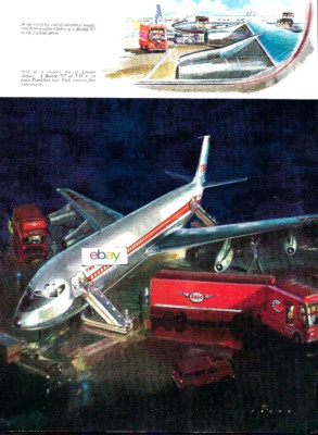 TWA TRANS WORLD AIRLINES BOEING 707 JET AT LONDON AT NIGHT ESSO OIL ...