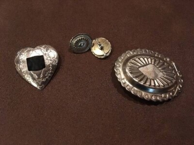 Silver slotted concho bolo pins with earrings | eBay