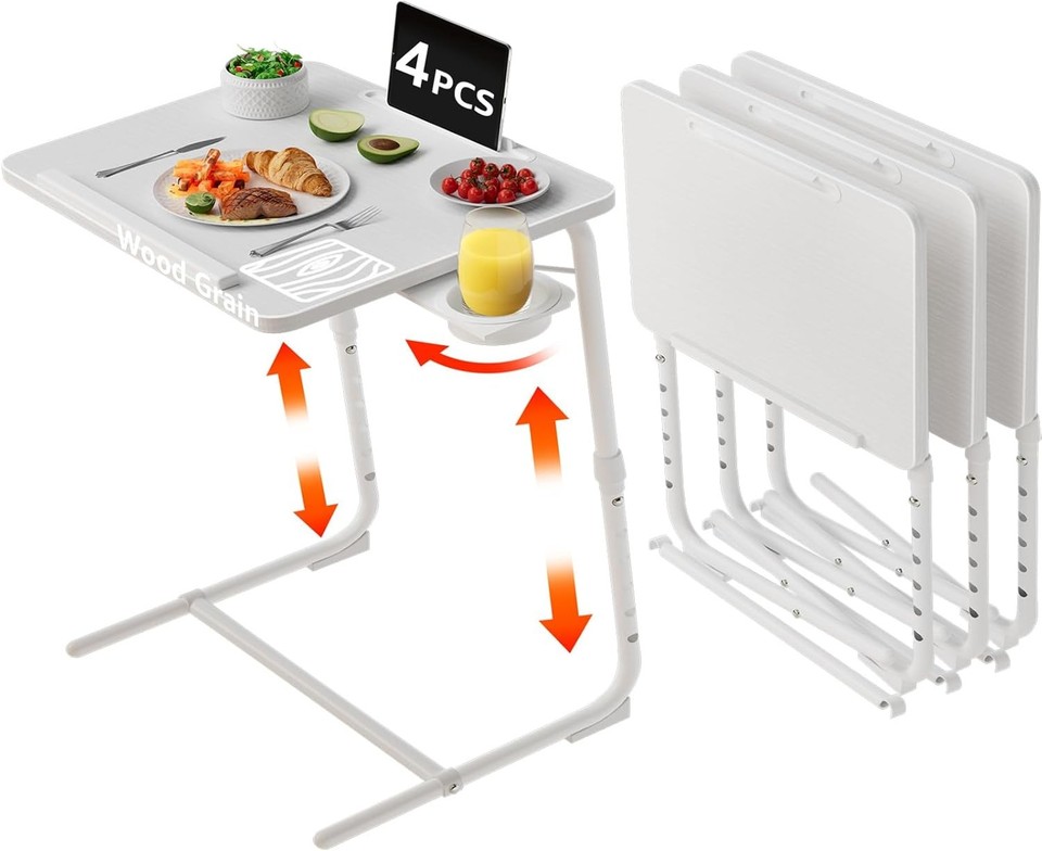 Folding TV Tray Adjustable Dinner Trays Eating On Couch Wooden Tables ...