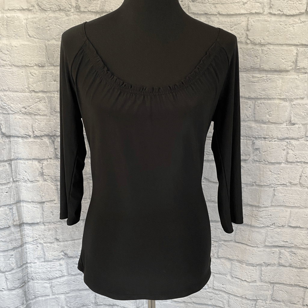 White House black market women M ruffle scoopneck blouse black | eBay