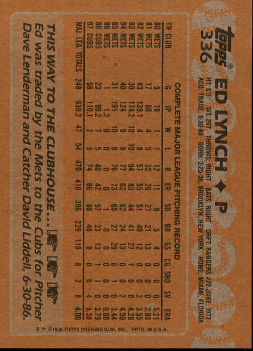 1988 Topps #336 Ed Lynch - NM | eBay