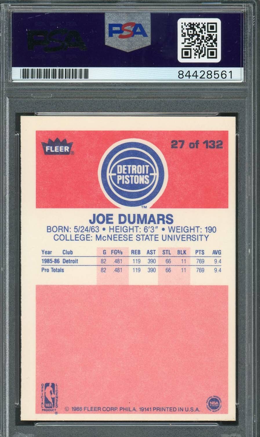 1986-87 Fleer - #27 Joe Dumars (RC) for sale online | eBay