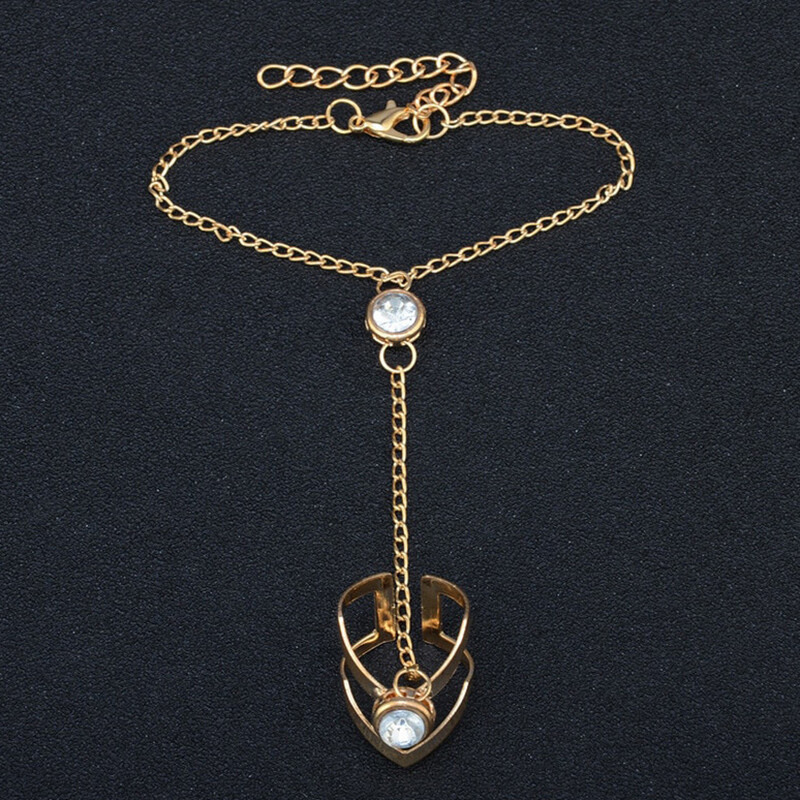 Gold Big Crystal Ring Bracelet for Women Wrist Chain Jewelry Hand Back ...