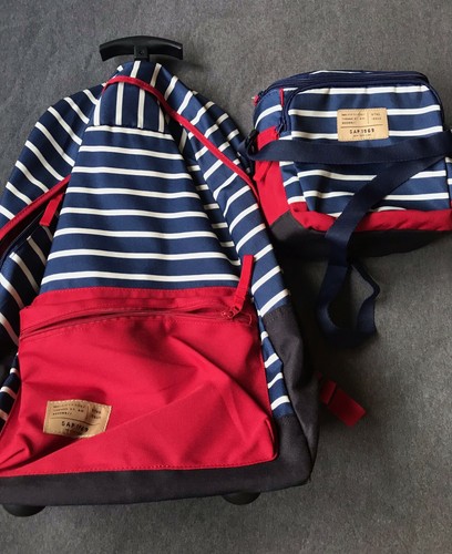 GAP GapKids NWT Navy Wht Stripe Red Blk Colorblock Roller Backpack w ...