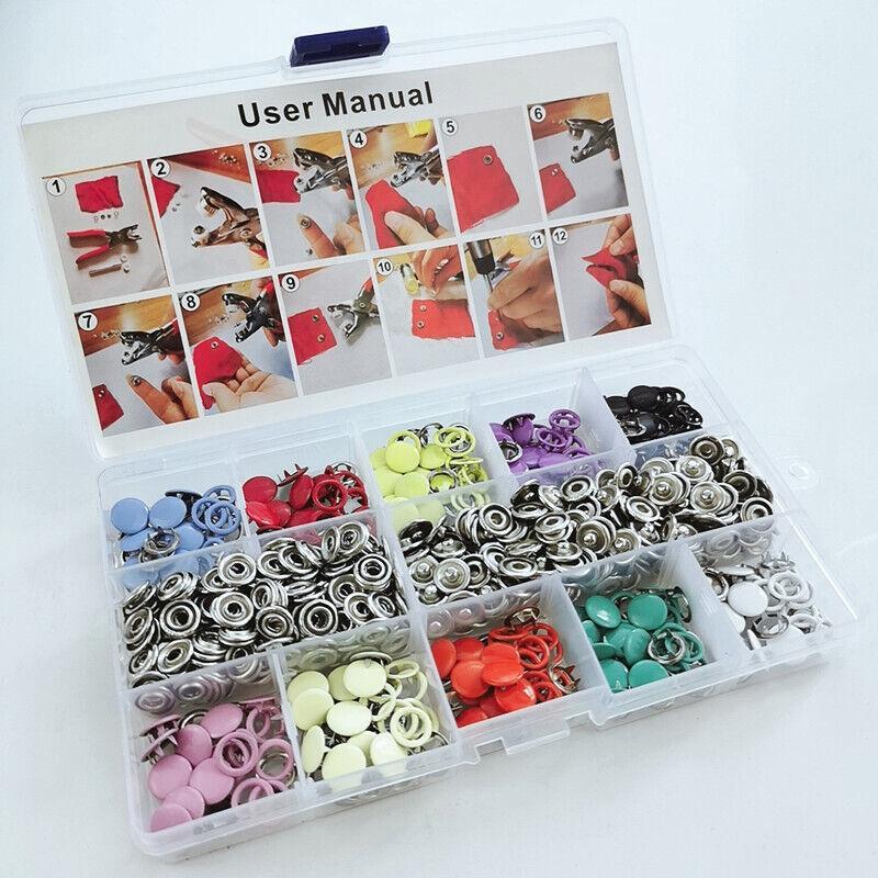 200 Sets Snaps Fasteners Sewing Buttons Metal Press Studs Tools Kit ...