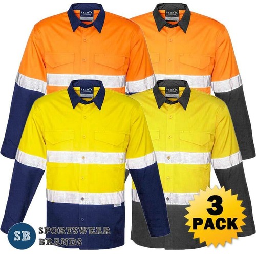 3 x Mens Rugged Cool Reflective Tape Hi Vis Spliced Shirt Breathable ...