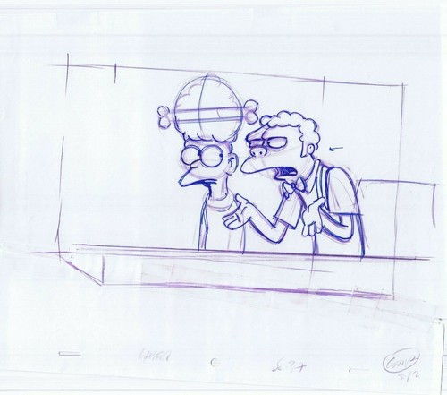 Simpsons 2005 Moe Sideshow Mel w/COA Original Animation Art Pencil ...