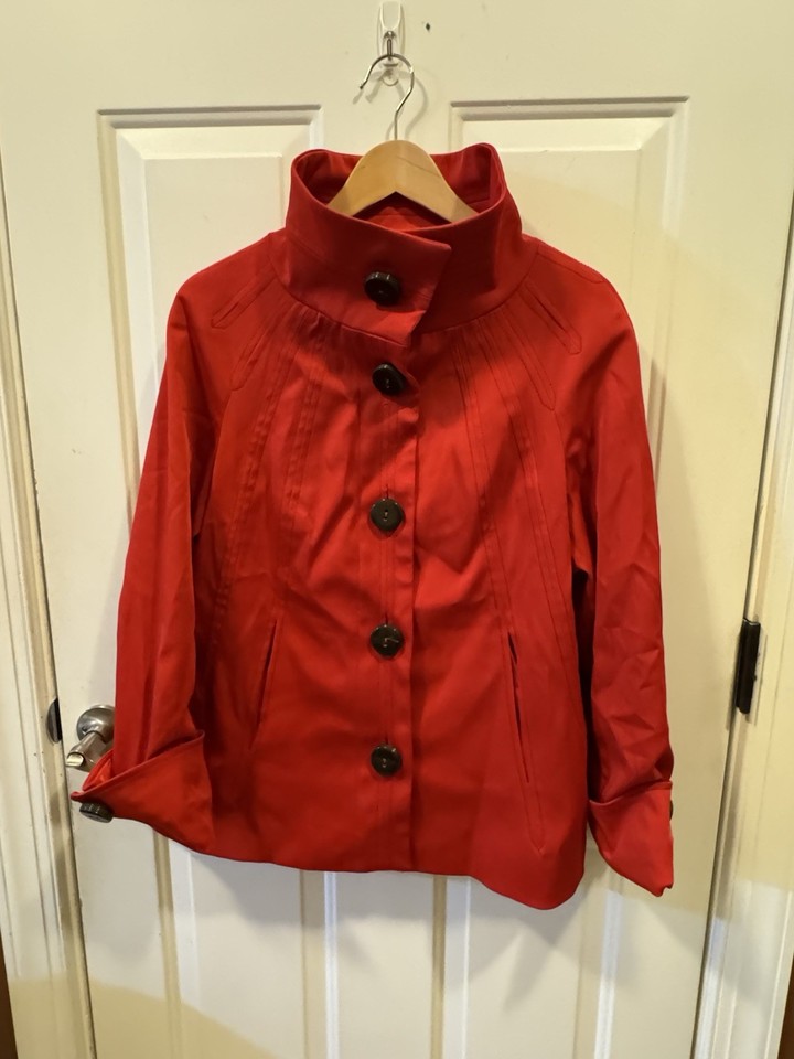 Zara pillar box red ladies swing heavy short mac Medium | eBay