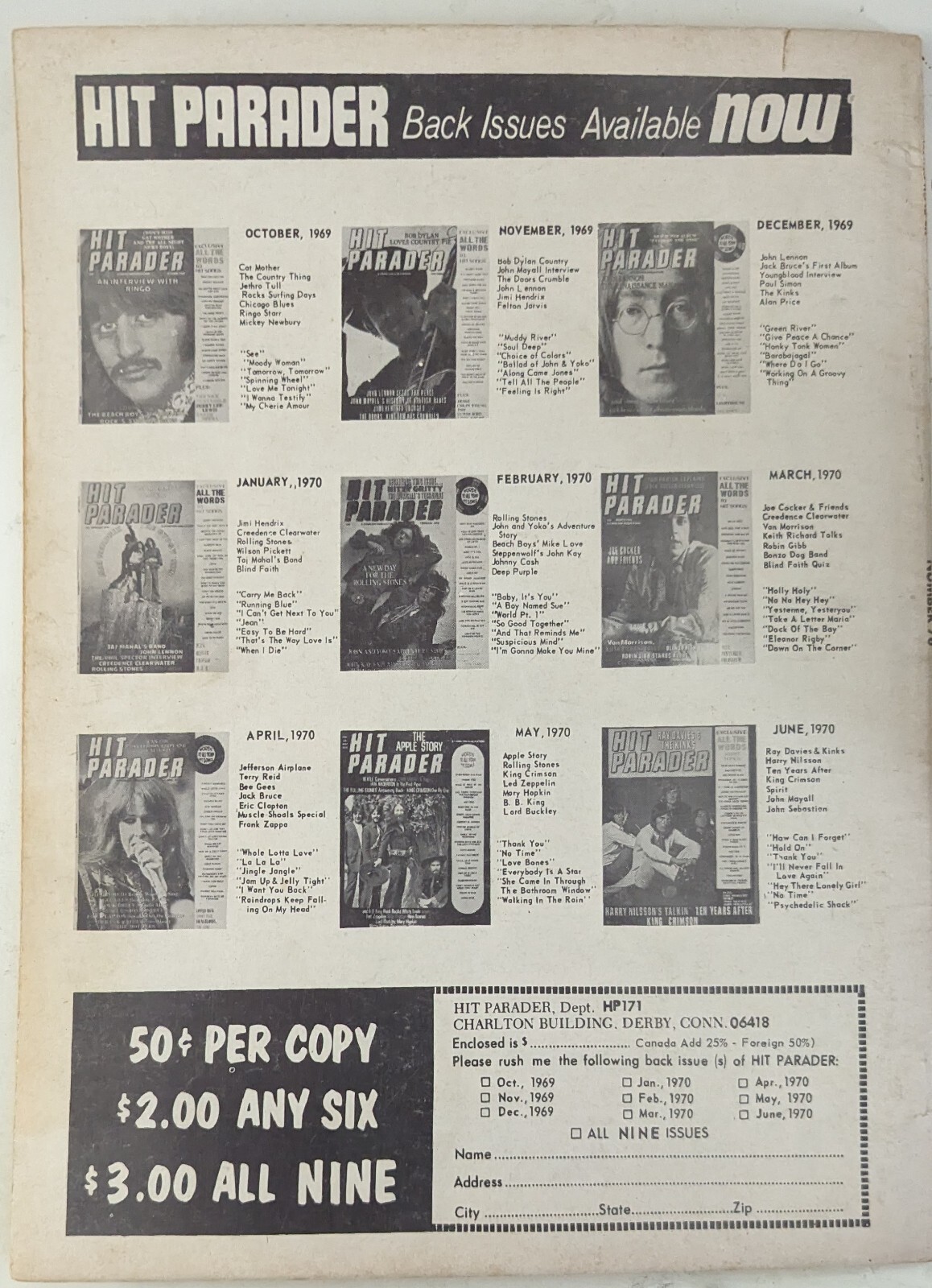 Hit Parader Magazine January 1971 Mick Jagger, Led Zeppelin, Jefferson ...