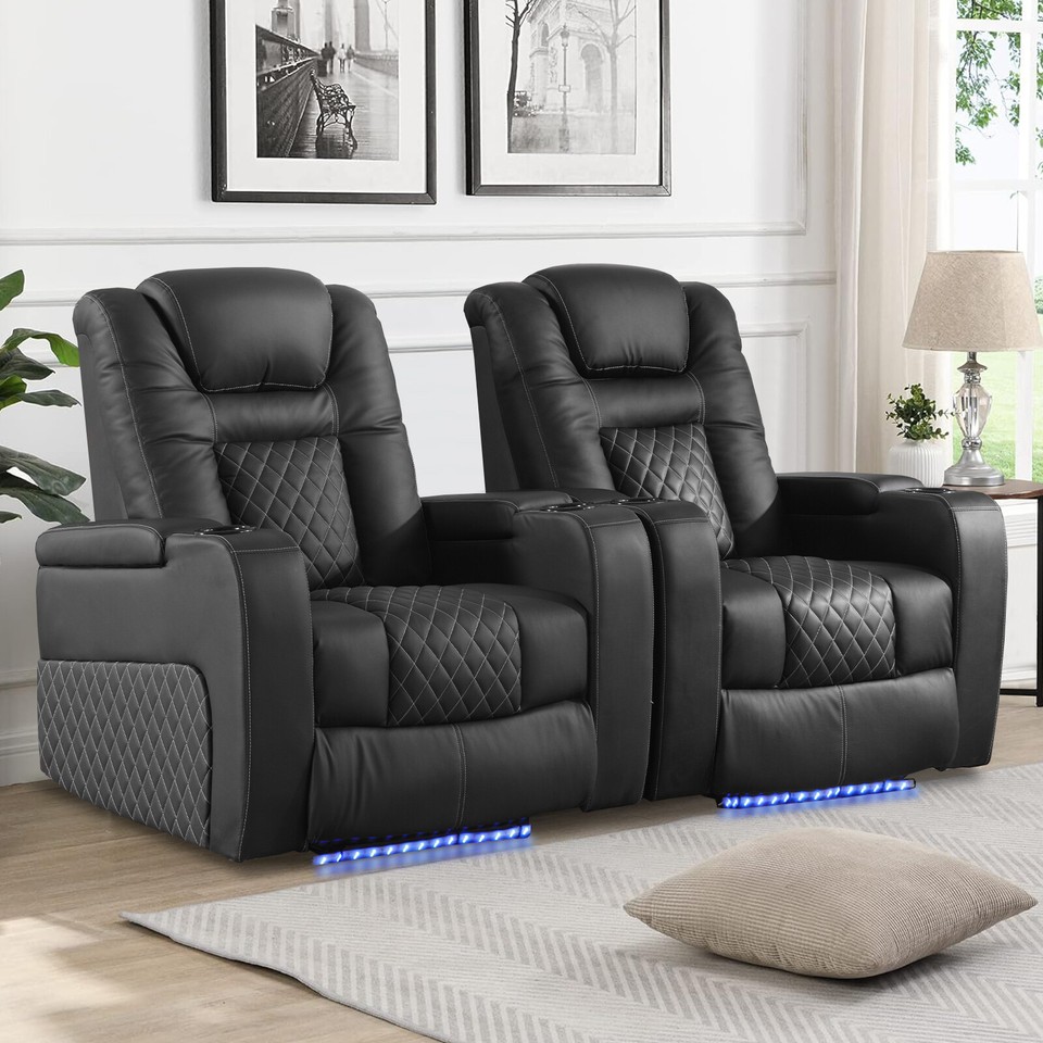 Recliner Chair Sofa Home Theater Seating with Power Headrest LED Light ...