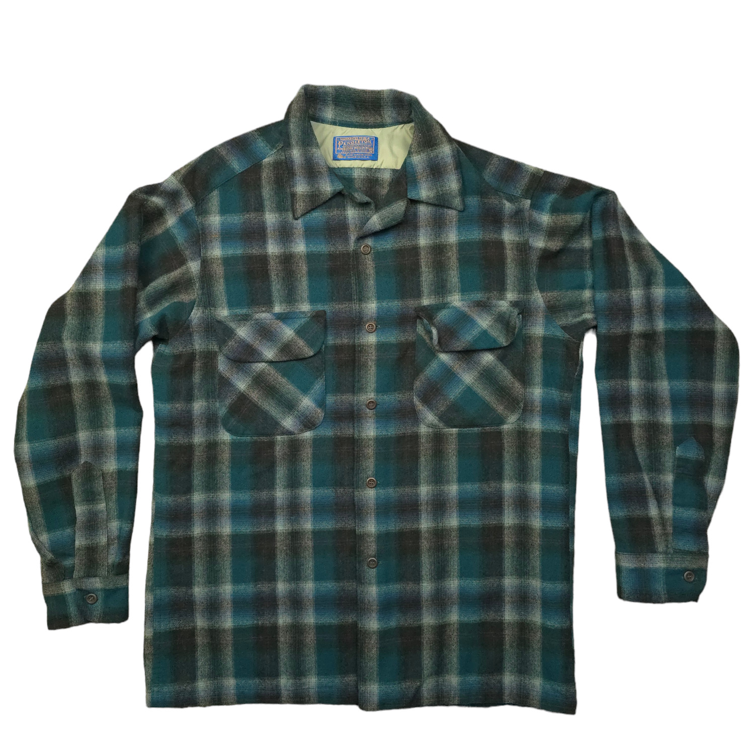 70s Pendleton Mens Medium Teal Gray Board Loop Collar… - Gem