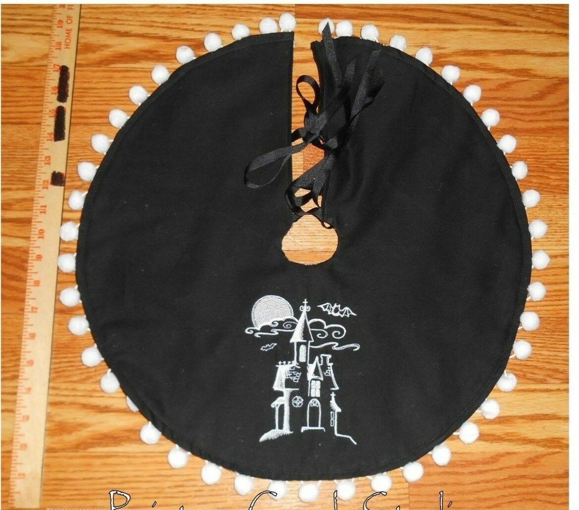 HAUNTED HOUSE,glows, Embroidered Tree Skirt, Lamp Skirt 19"dia,Prim ...