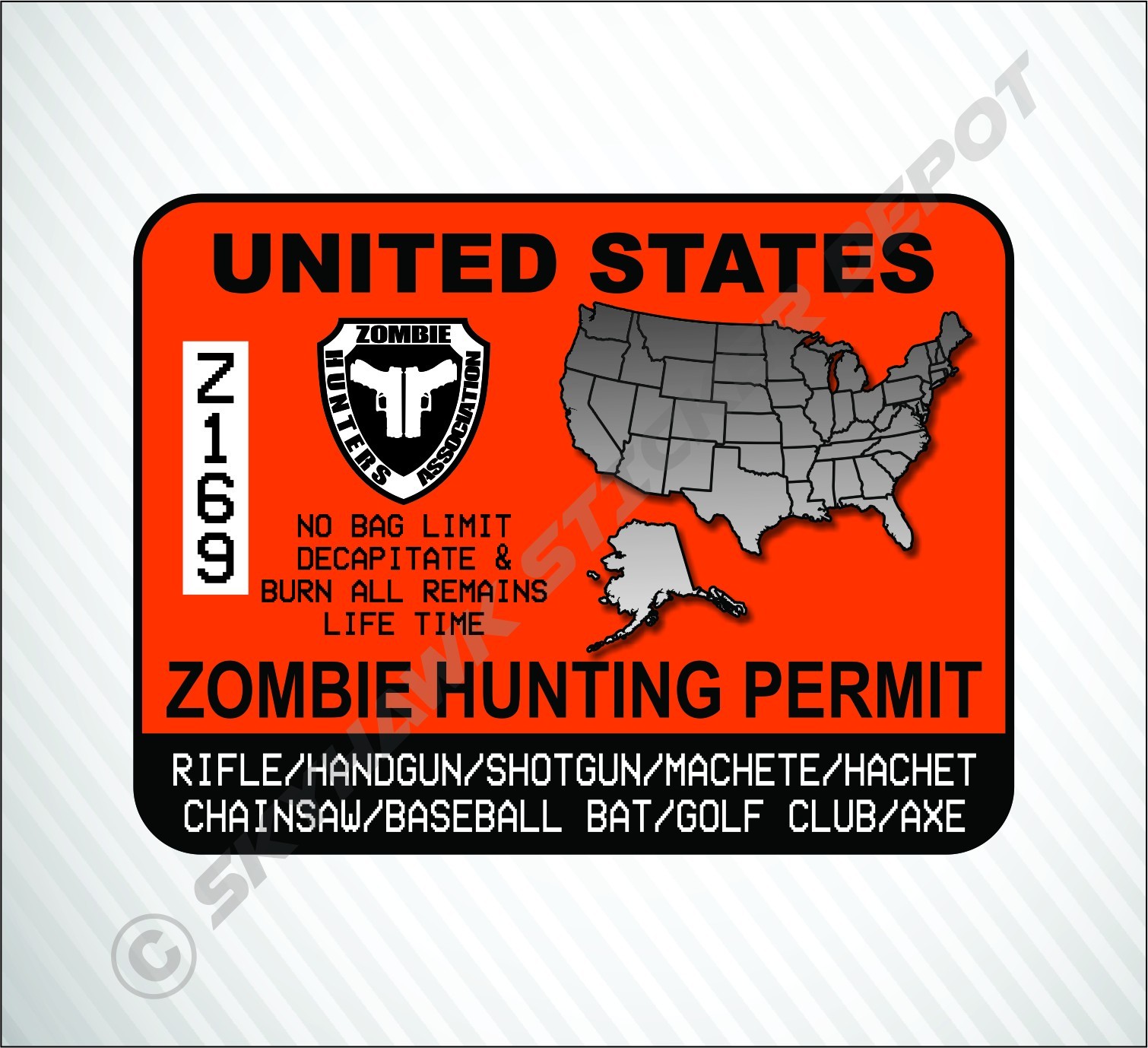 Zombie Hunting Permit United States Vinyl Sticker Decal Walking Dead ...