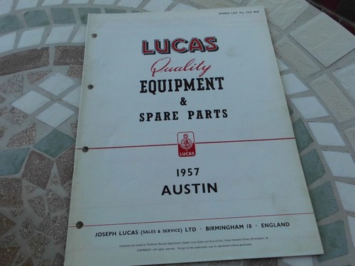 LUCAS ORIGINAL CATALOG COVERING AUSTIN VEHICLES FOR YEAR 1957 HEALEY ...