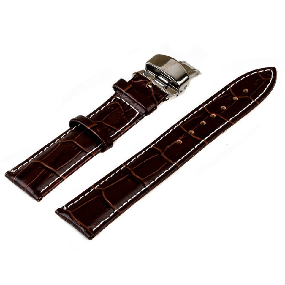 Universal Genuine Leather Wrist Watch Band Strap Butterfly Clasp Buckle ...