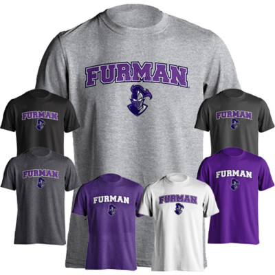 Furman University FU Paladins Arched Text with Mascot Short Sleeve T ...