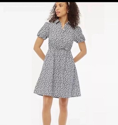 J. Crew Outlet Blue Floral Cotton Shirt Dress Size 8 Preppy Feminine ...