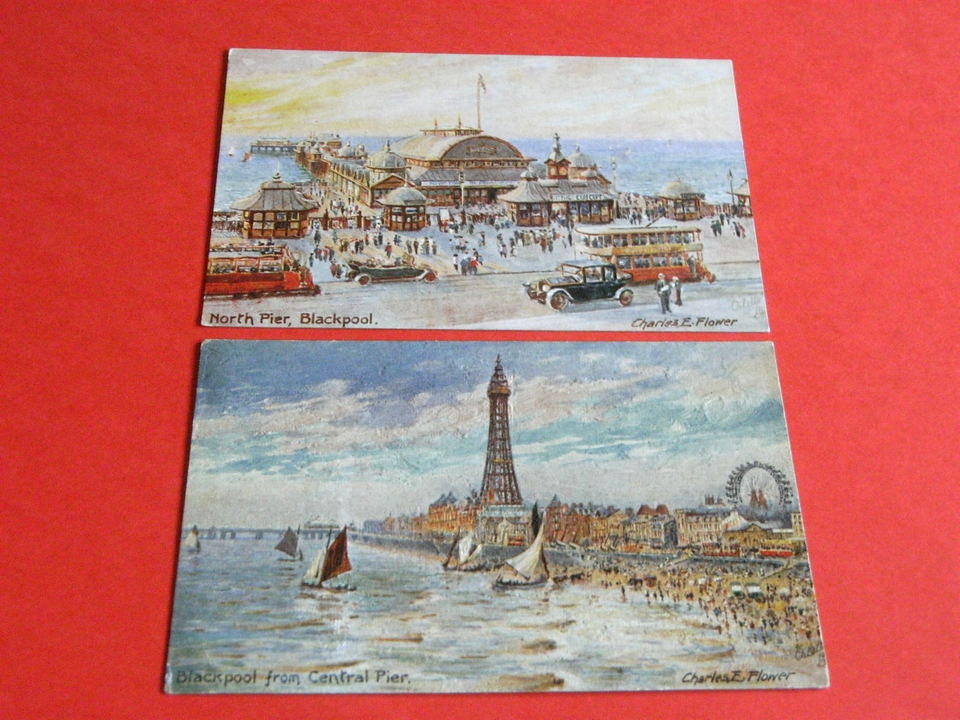 ORIGINAL SET OF SIX CHARLES FLOWER SIGNED TUCK POSTCARDS - BLACKPOOL ...