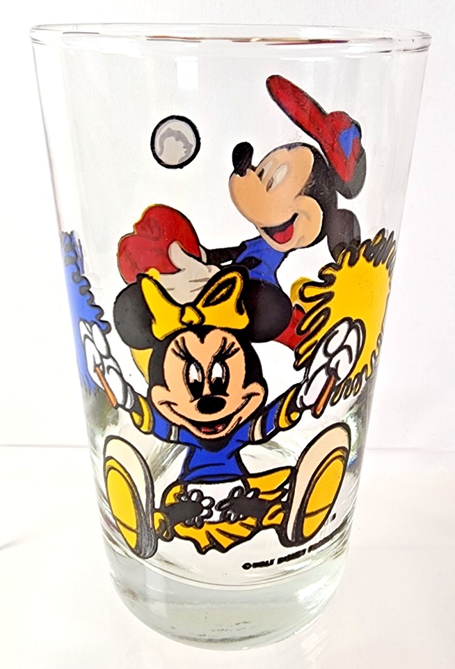 MICKEY MOUSE Baseball MINI MOUSE Cheerleader Drinking Glass Disney 4.5 ...