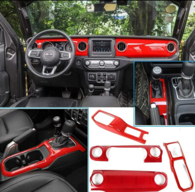 RED Center Console Gear Shift Panel Cover Trim Jeep Wrangler TJ JLU JL ...
