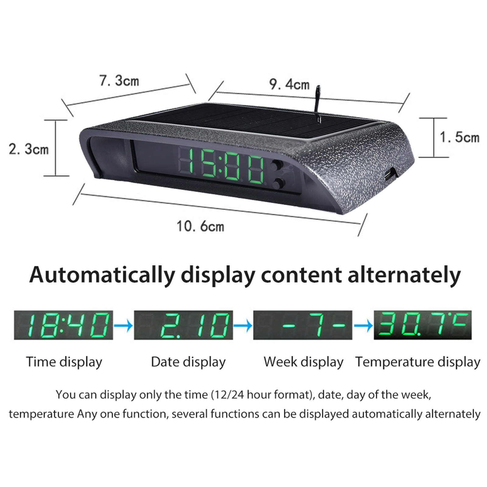 Solar Clock for Car Luminous Car Digital Clocks Vehicle Adhesive Clock ...