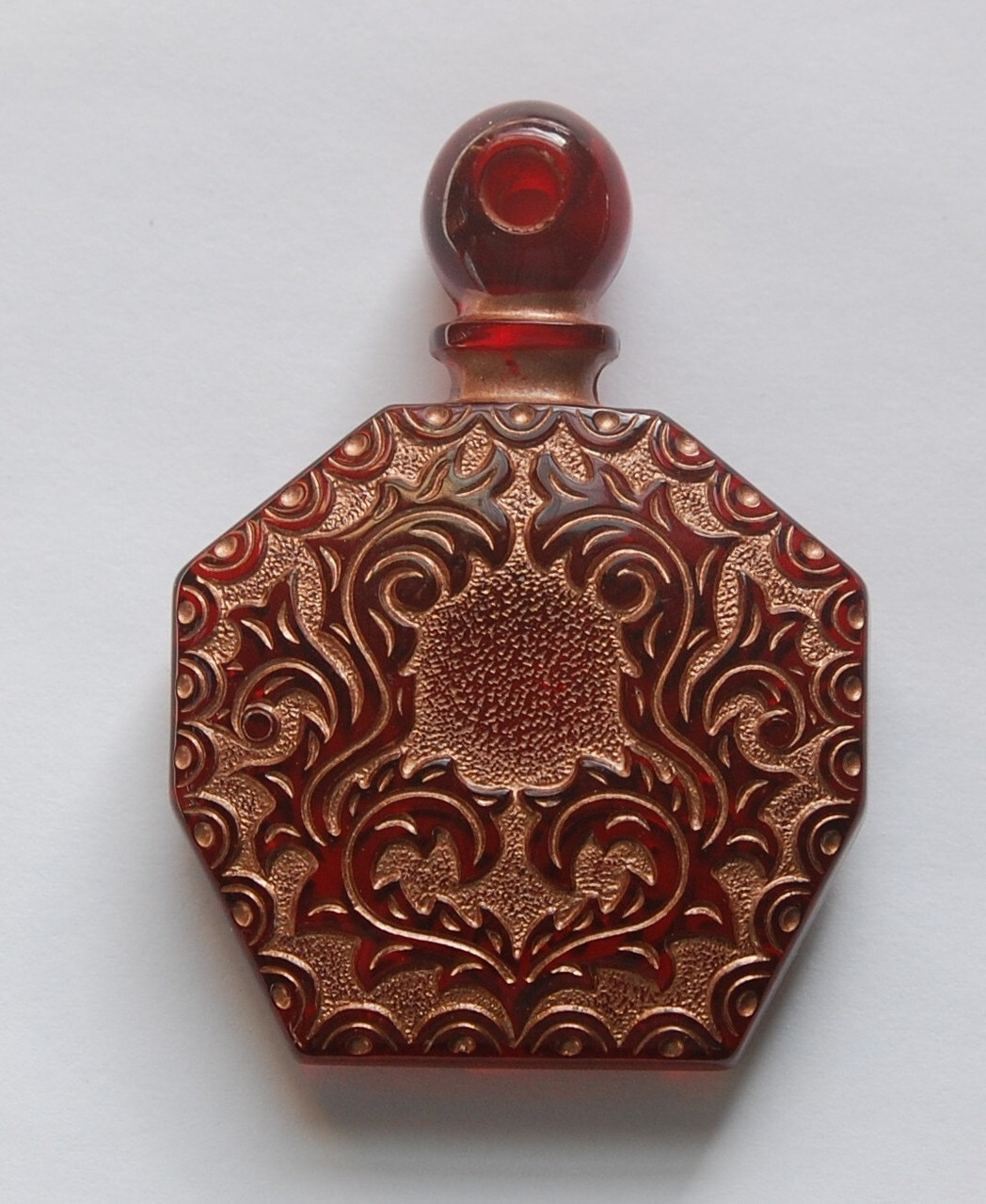 Vintage Ruby Red Copper Etched Faux Perfume Lucite Bottle Pendant ...