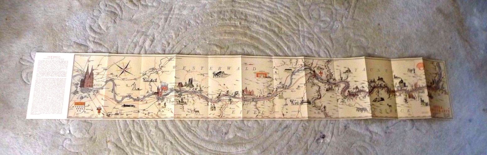 VINTAGE VERY LONG CARTOON MAP GERMANY KOLN SHELL OIL LOVELY GAS STATION ...