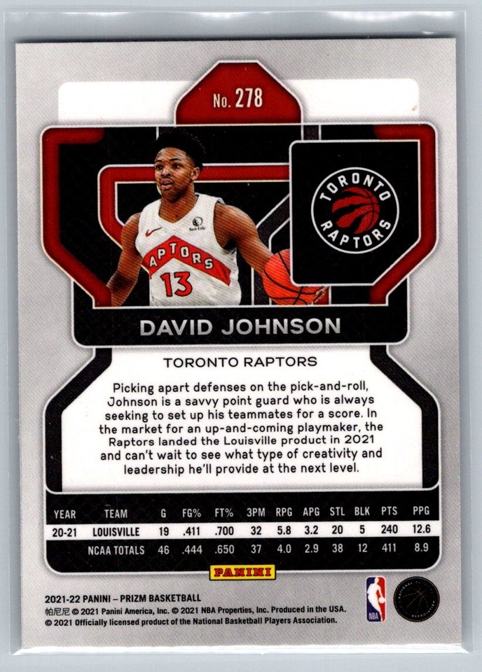 2021 Panini Prizm #278 David Johnson Rookie RC RAPTORS (B) | eBay