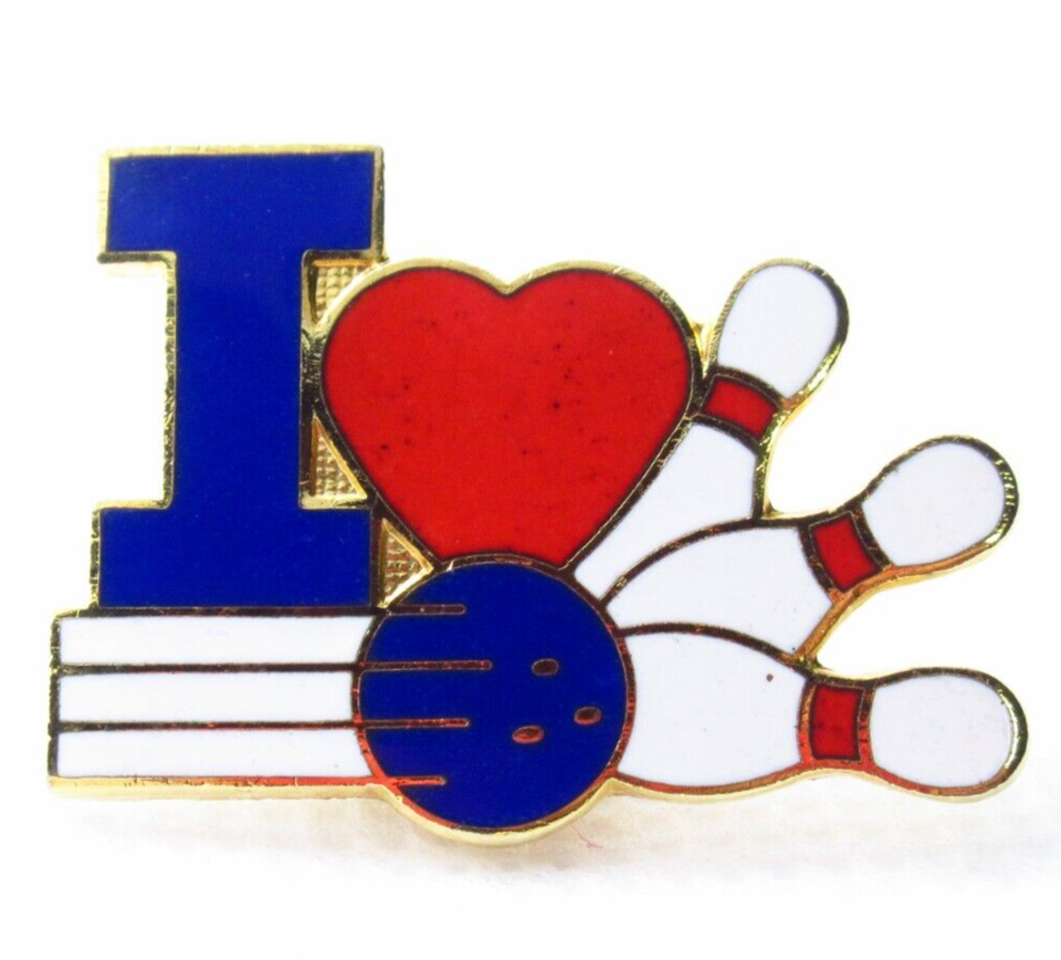 I Love Bowling - Heart - Bowling Ball Striking Pins - Vintage Lapel Pin ...