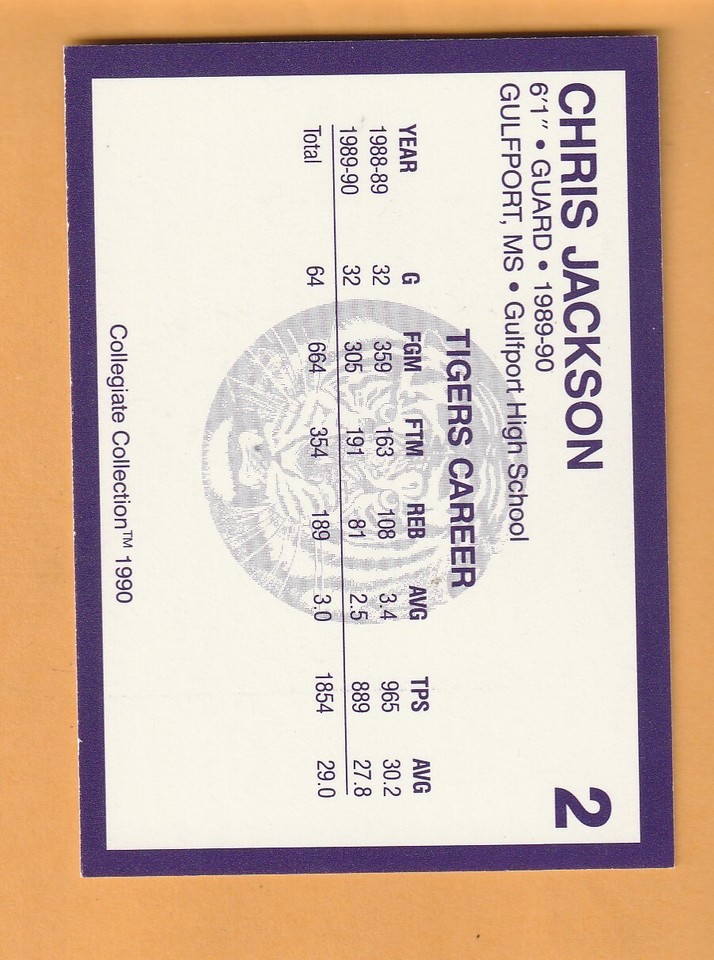 Chris Jackson LSU Tigers 1990 Card #2 Gulfport Mississippi Mahmoud ...