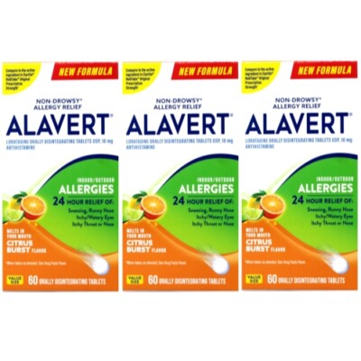Pack of 3 Alavert Allergy Disintegrating Citrus 10mg Antihistamine 60 ...