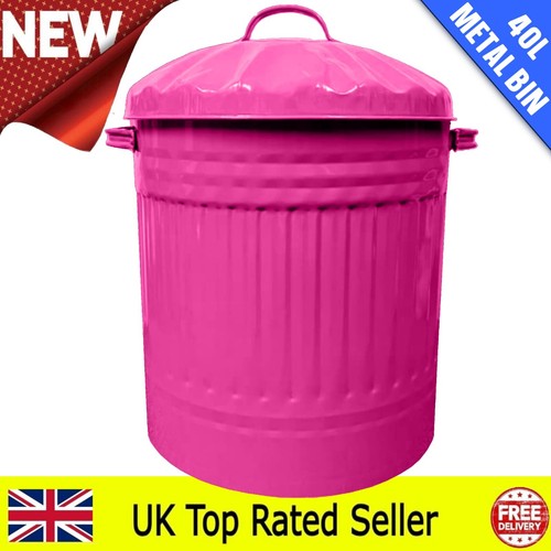 Pink Bin - Retro Trashcan Metal Kitchen Bin Compact Midi Bin with Lid ...