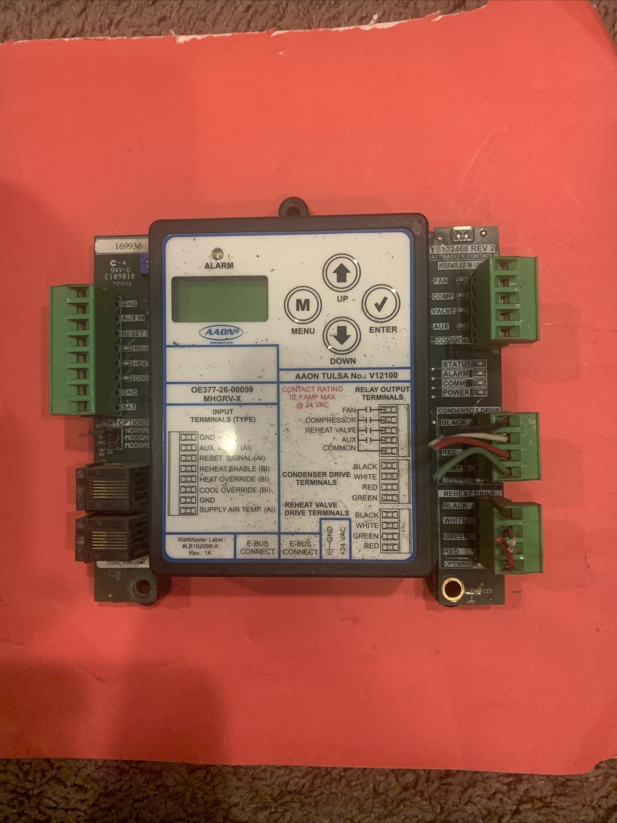 AAON CONTROLLER OE377-26-00059 MHGRV-X Tulsa V12100 Wattmaster LB102098 ...
