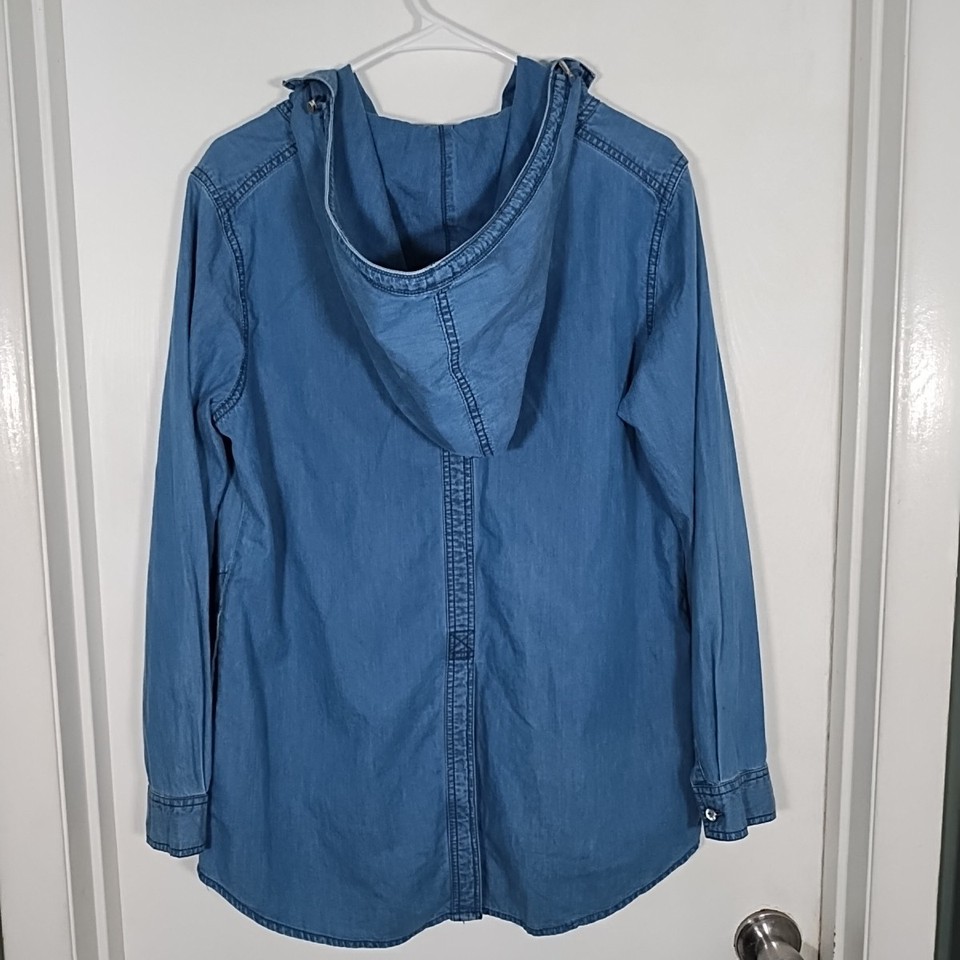 Bleu Bayou Women's L Hooded Blue Denim Tunic Top Sparkle Button Down ...