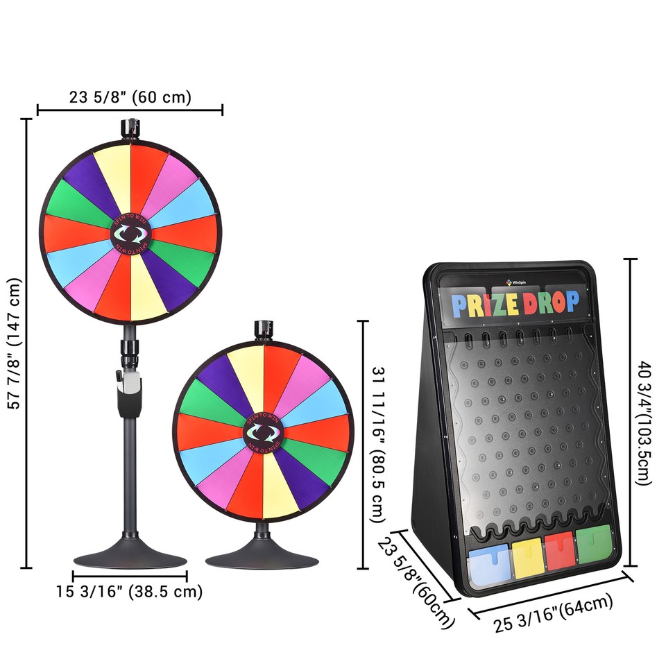 WinSpin 24" Dual Use 14 Slots Prize Wheel 41x25" Prize Drop Game Board ...