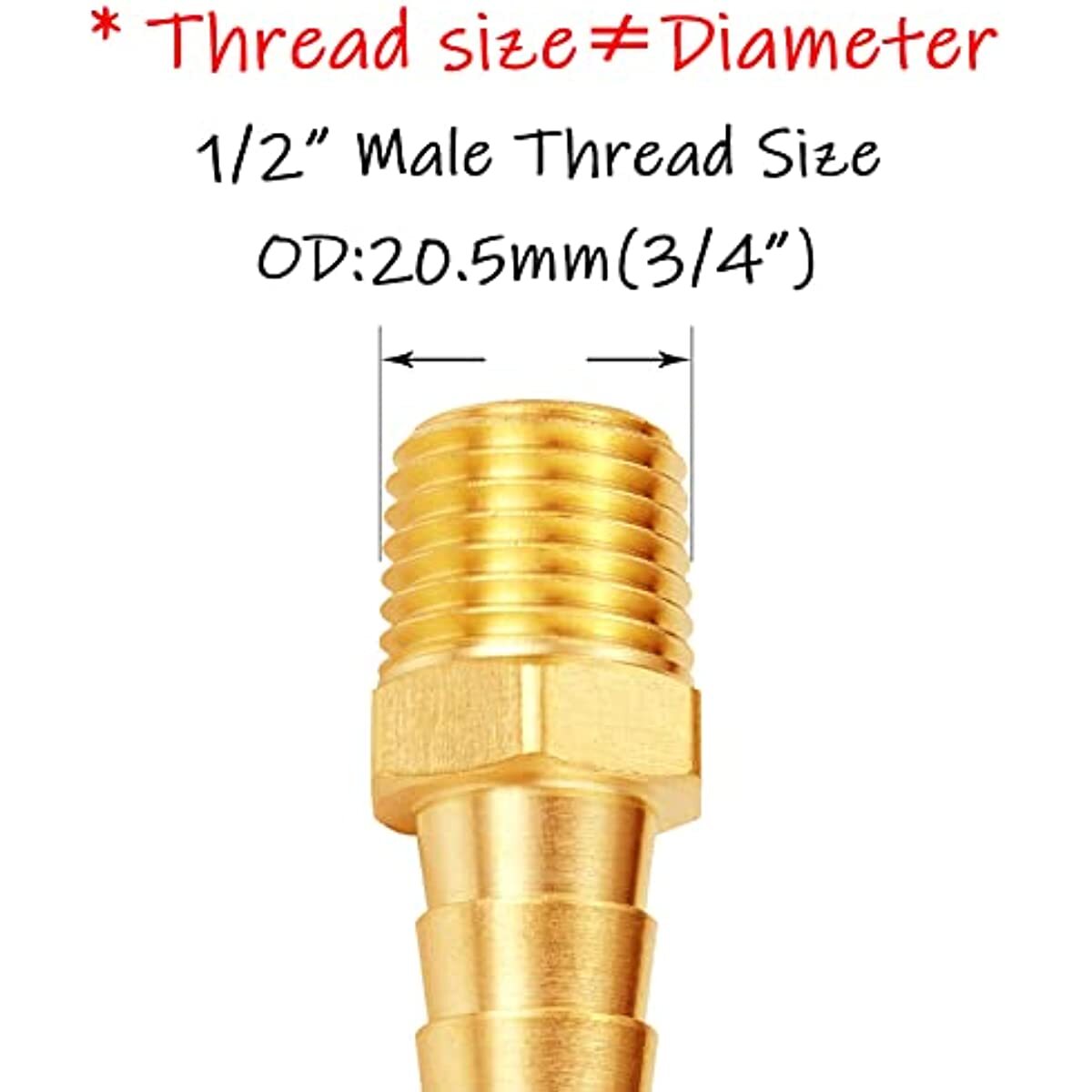 6PCS Brass Thread Barb Hex Fittings 1/2"NPT Male x 3/4" Barb Include 6 ...