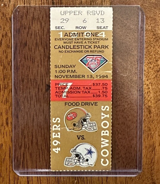 1994 Dallas Cowboys ticket stub San Francisco 49ers 11/13/94 Emmitt ...