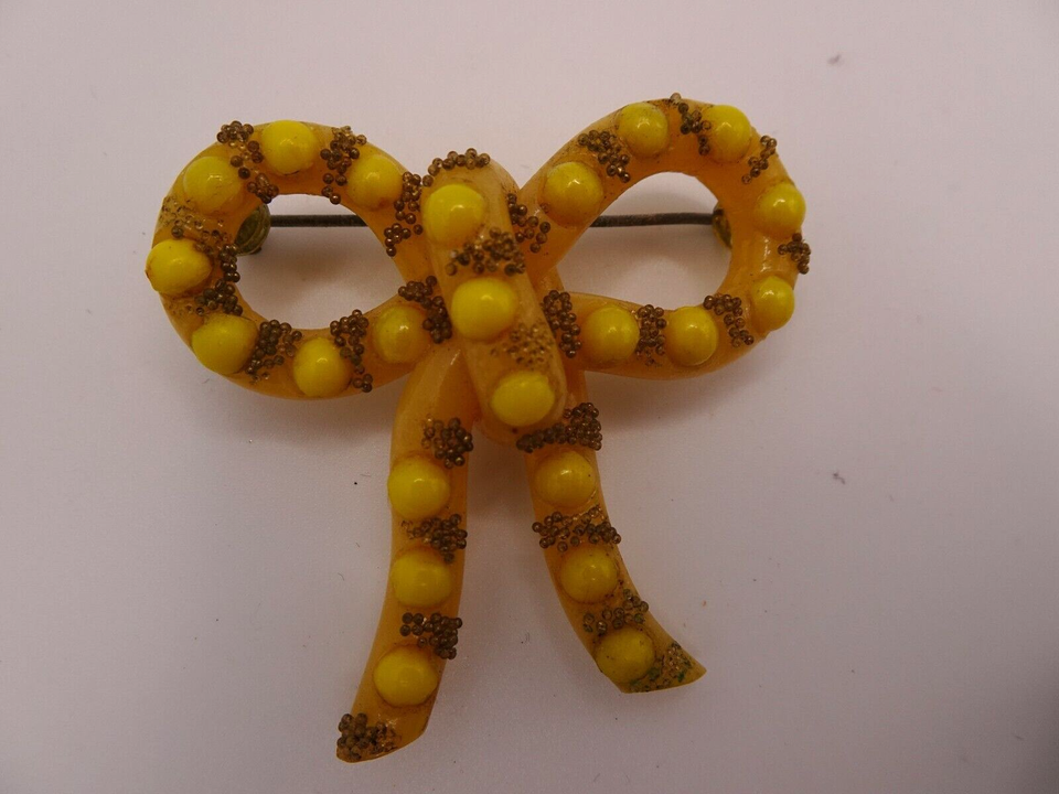 UNIQUE Vintage Bakelite Lucite Decorated BOW Brooch Pin Pretzel | eBay
