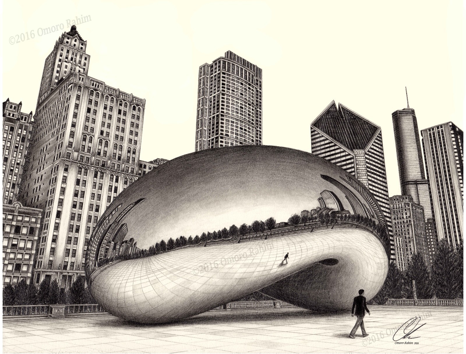The Bean (Cloud Gate Chicago) pencil drawing, direct from artist-18x24 ...